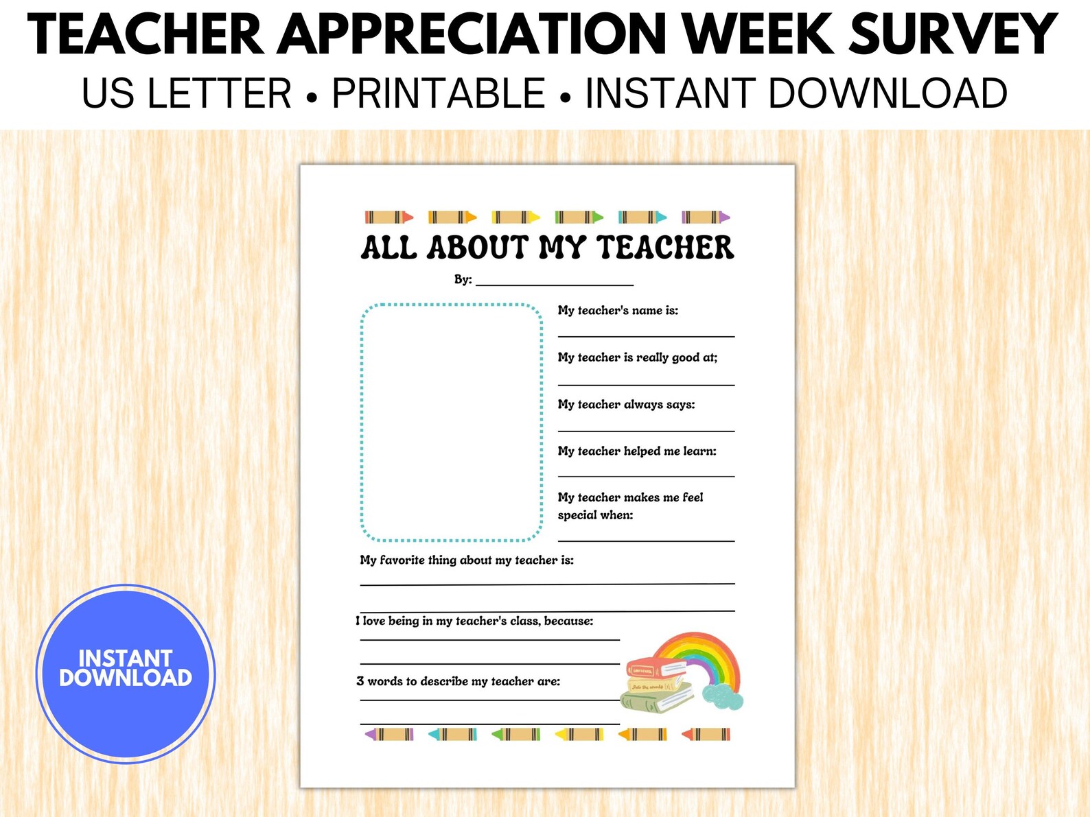 Teacher Appreciation Week Printable, Teacher Survey, Teacher Printable ...