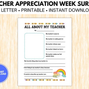 Teacher Appreciation Week Printable, Teacher Survey, Teacher Printable ...