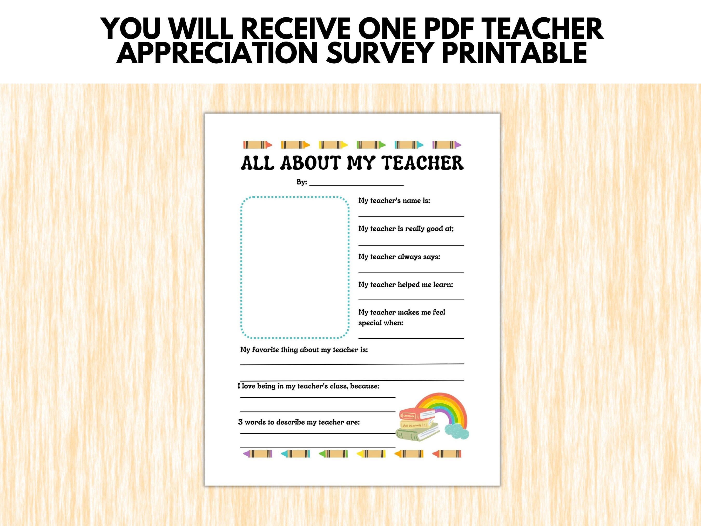 Teacher Appreciation Week Printable, Teacher Survey, Teacher Printable ...