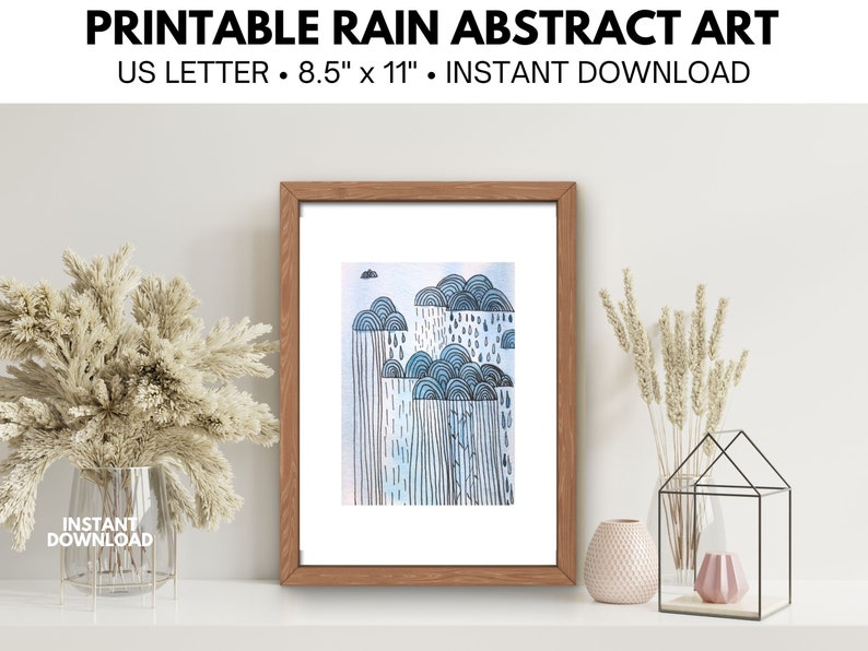 8.5"x11" Printable Instant Download Rain Abstract Art | Watercolor Blue ...