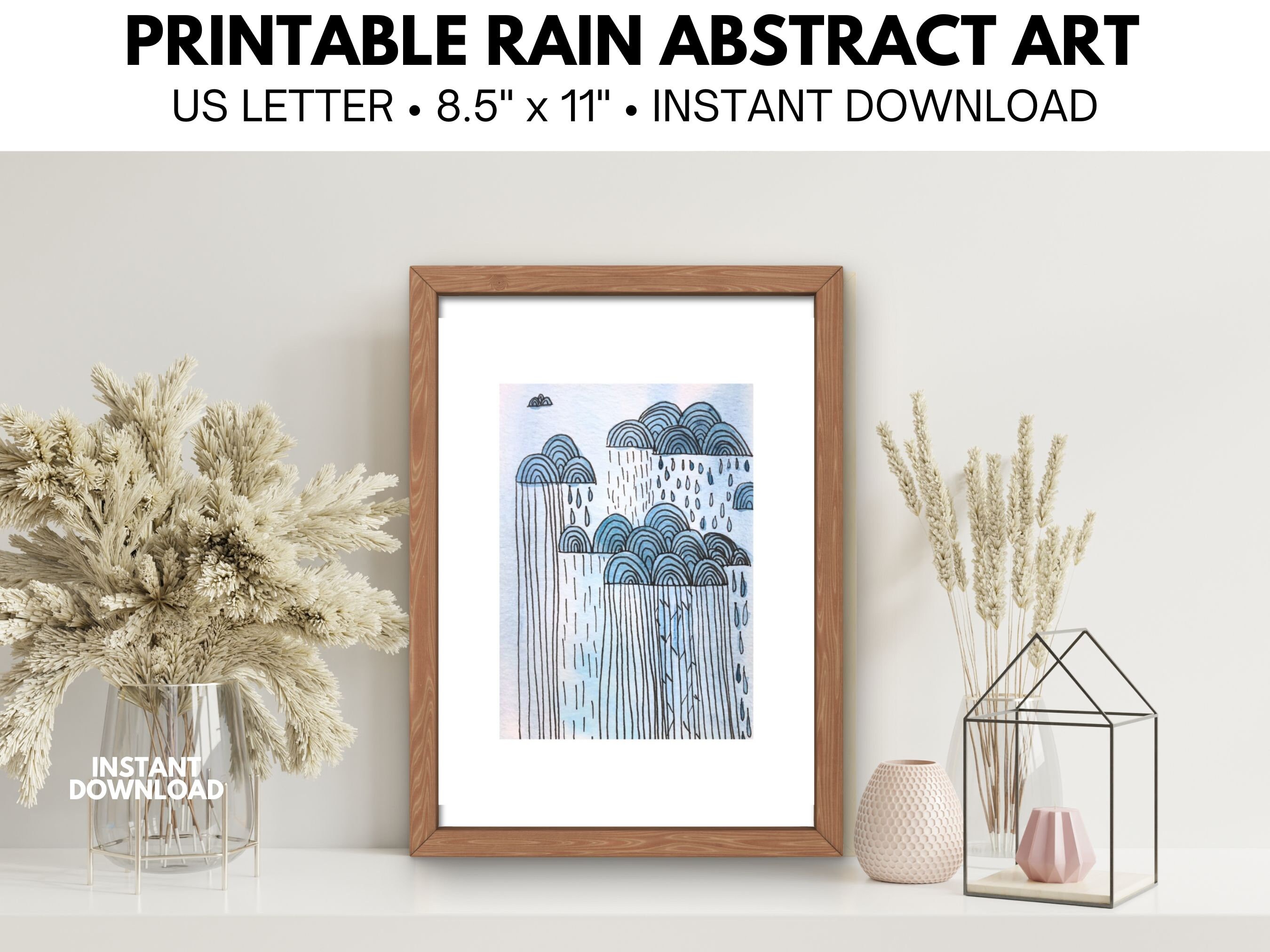 8.5"x11" Printable Instant Download Rain Abstract Art | Watercolor Blue ...
