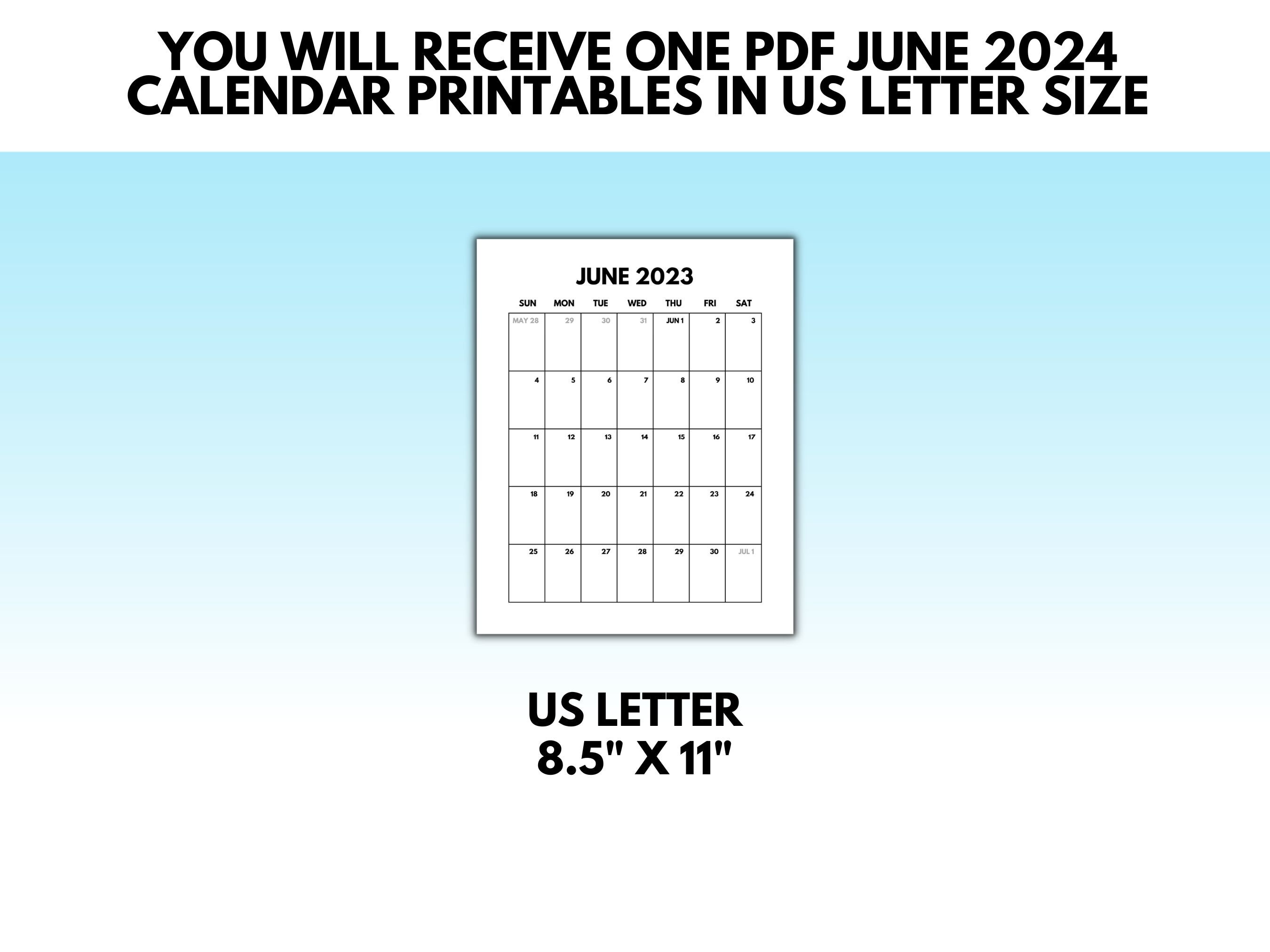 2024 June Printable Calendar Planner Blank Calendar Calendar for Fridge ...