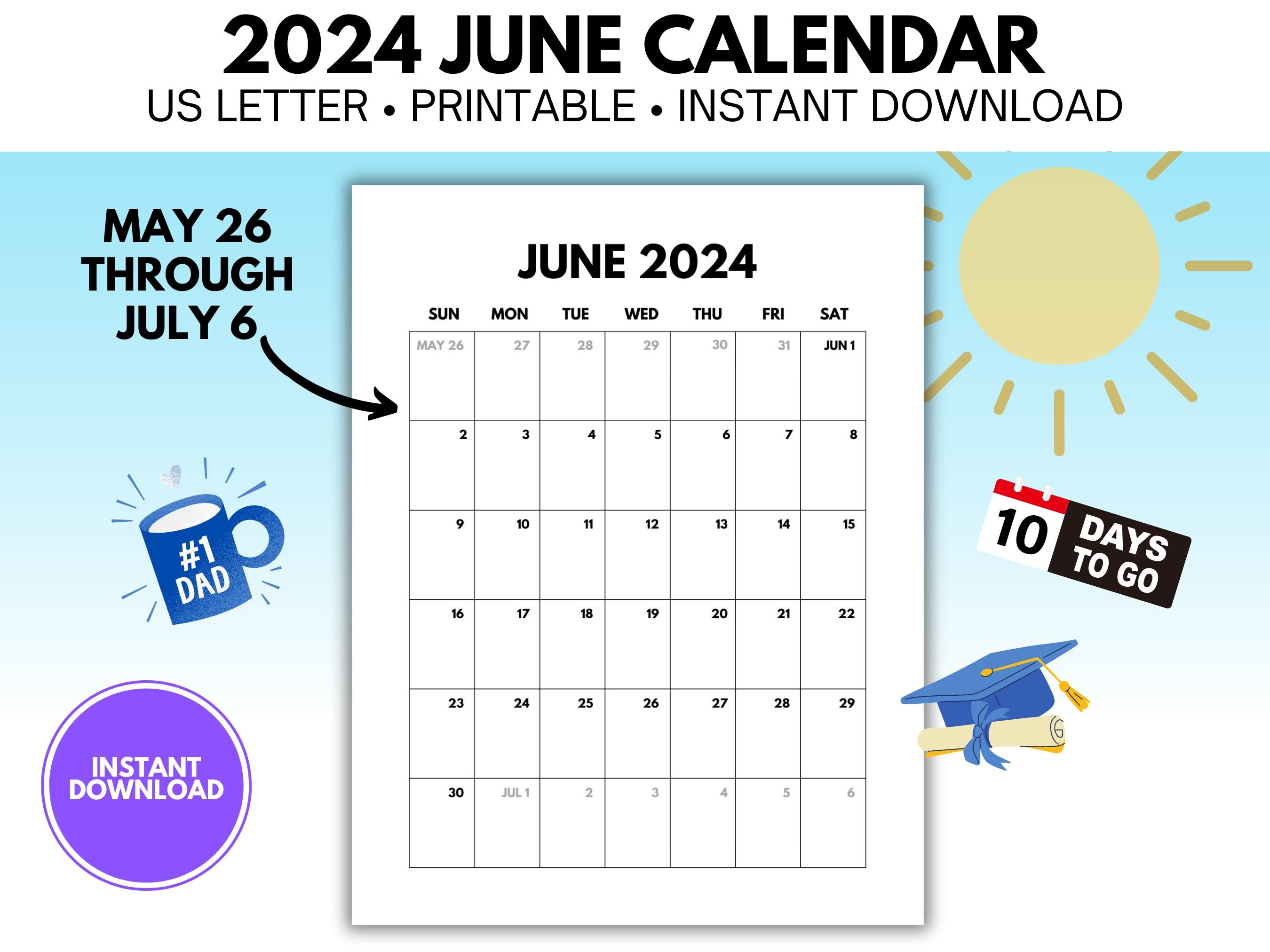 2024 June Printable Calendar Planner Blank Calendar Calendar for Fridge ...