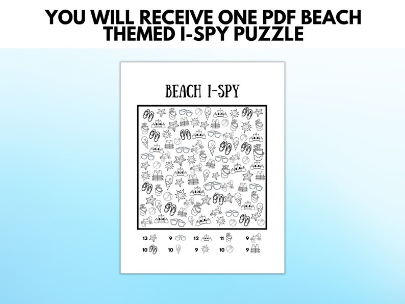 I-spy Puzzle for Kids With Beach Theme Starfish, Crab, Sandcastle, and ...