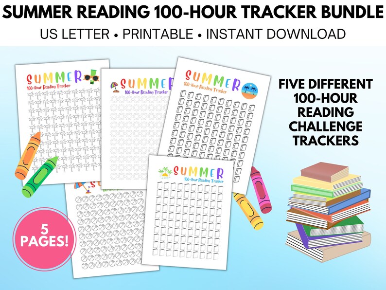 Summer Reading Challenge Log - Bundle of Five Designs - Beach and ...