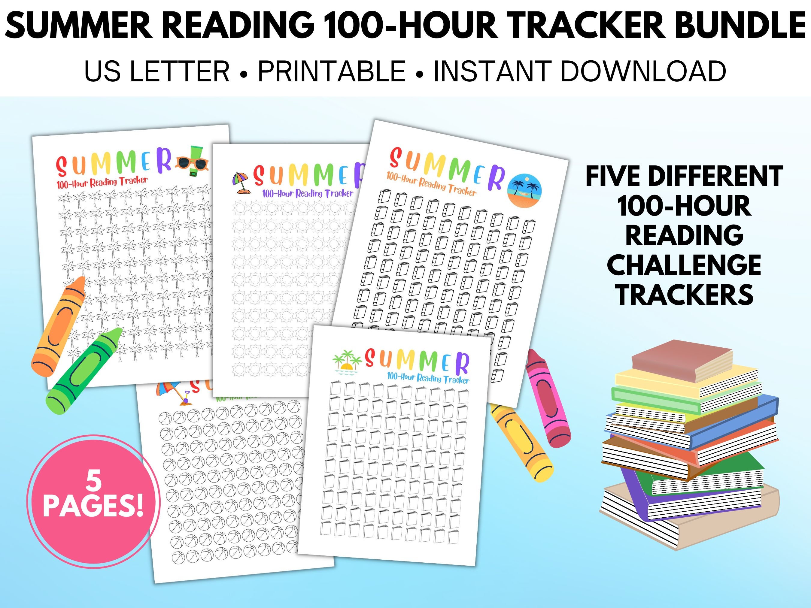Summer Reading Challenge Log - Bundle of Five Designs - Beach and ...