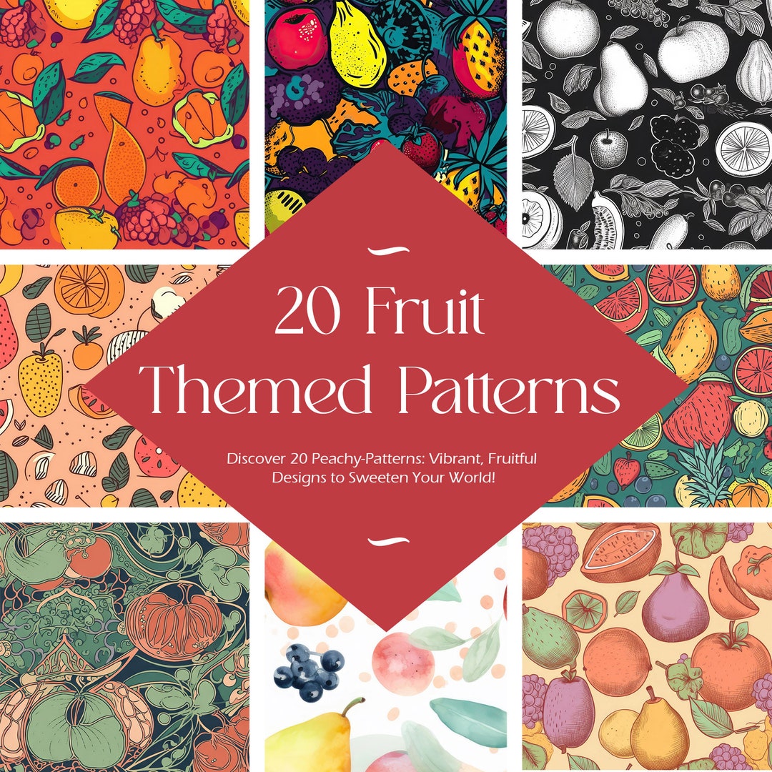 Peachy-patterns 20 Seamless Patterns Fruit Banana Watermelon Pineapple Peach SVG Digital ...