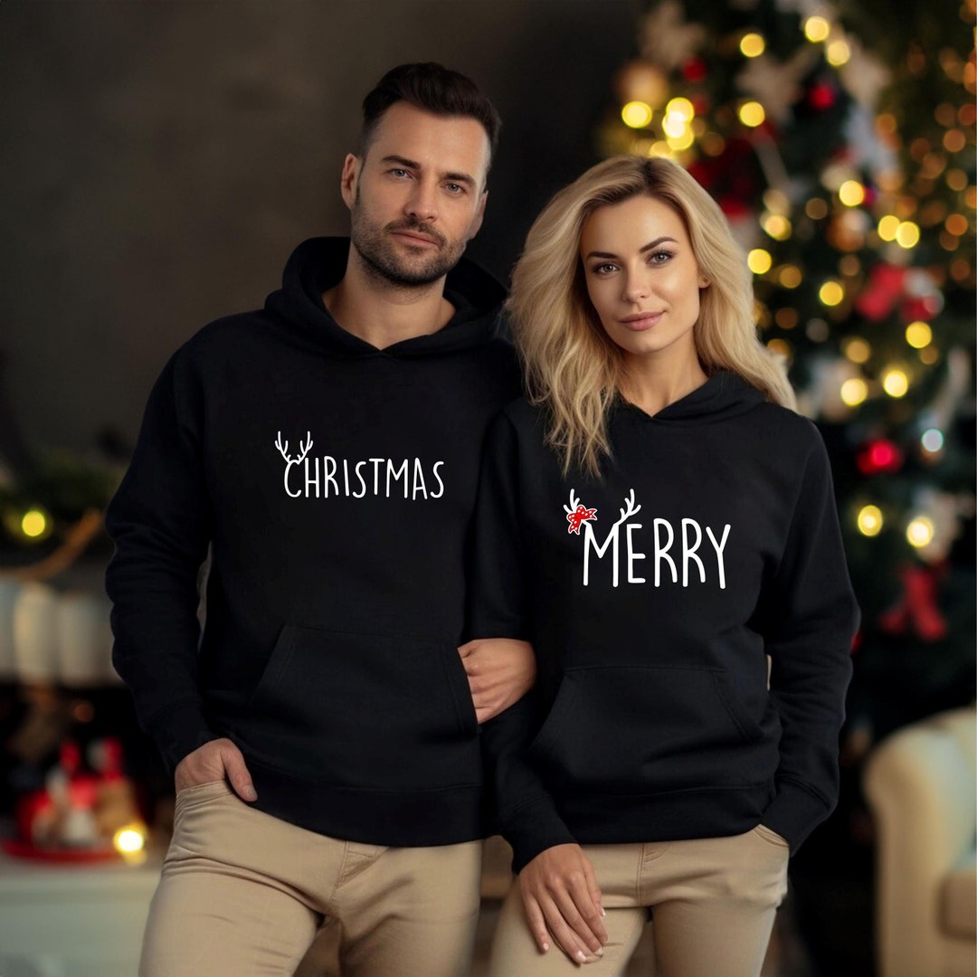 Merry & Christmas Couple Matching Hoodie, Christmas Squad, Christmas ...