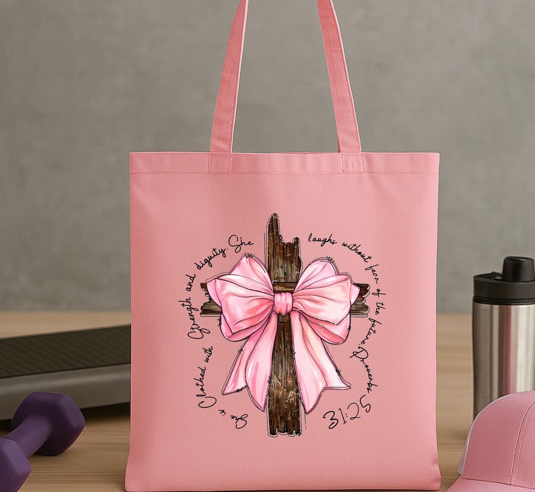 Christian Cross Coquette Tote Bag Religious Gift Pink Bow Bible Verse ...