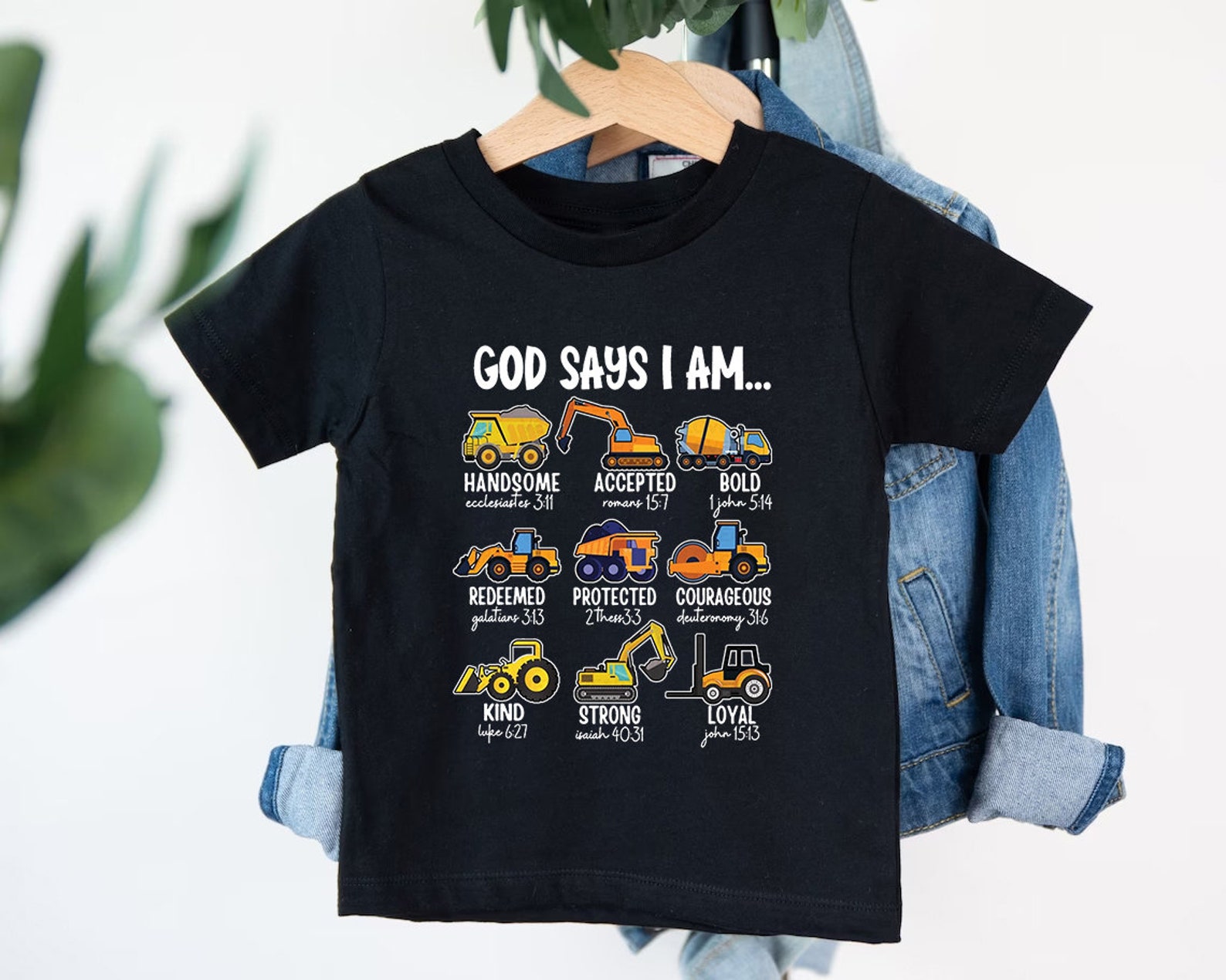 Construction Vehicles Theme God Says I Am T-shirt, God Says That I Am ...