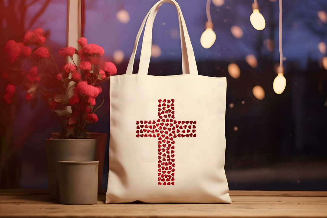 Valentines Day Gift Christian Cross Canvas Tote Bag Christian Tote Bag ...