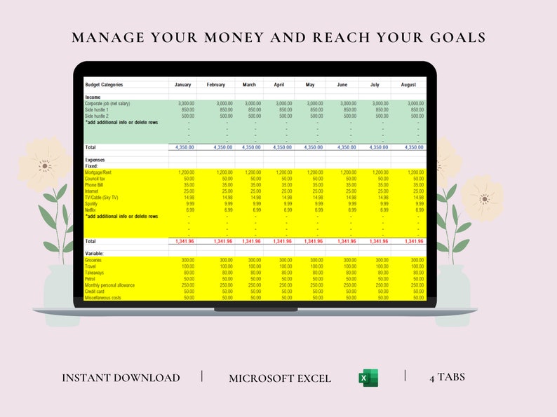 Monthly Budget Spread Sheet Bi-monthly Budget Excel Budget - Etsy
