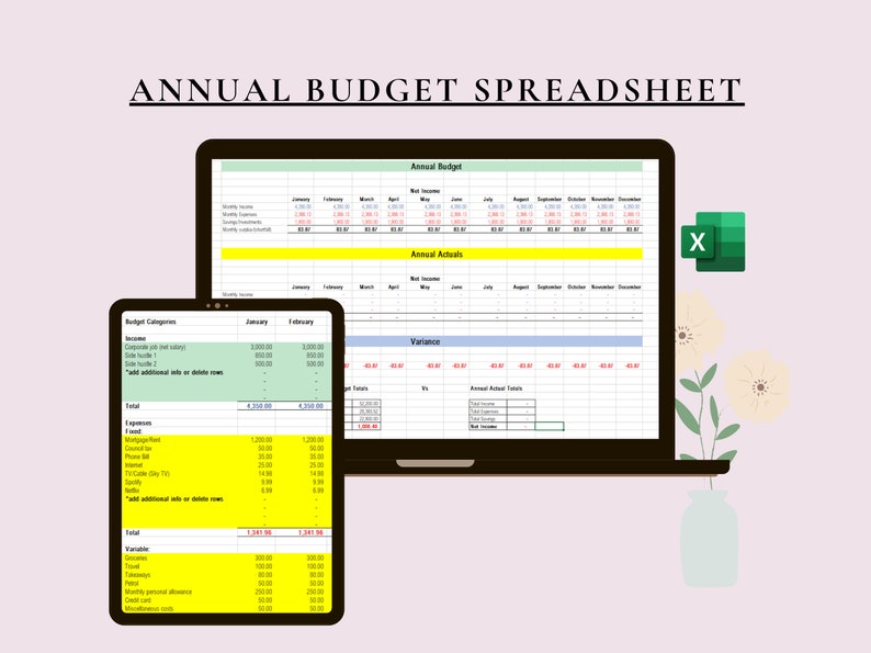 Monthly Budget Spread Sheet | Bi-monthly Budget | Excel Budget Template ...