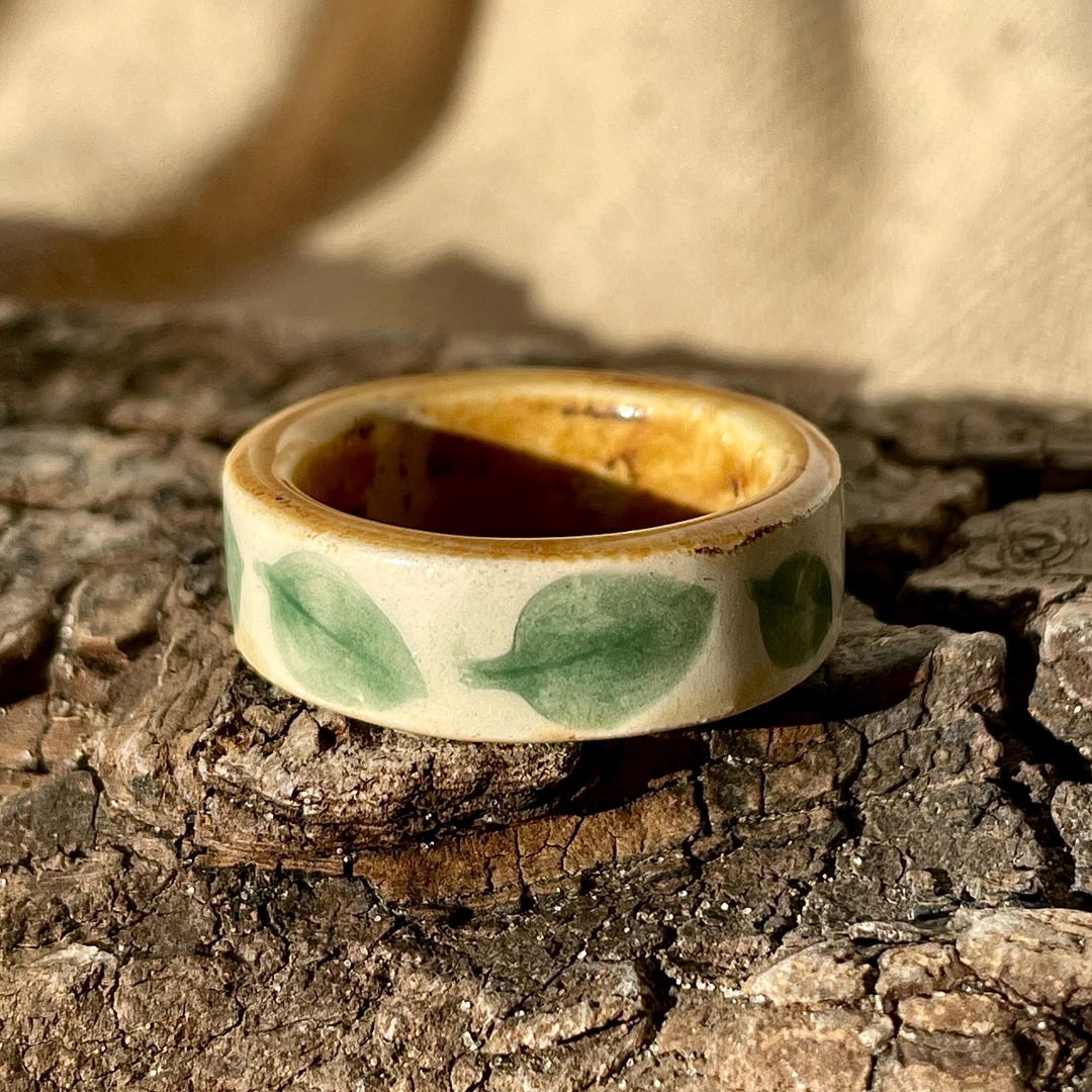Handmade Ceramic Ring, Green Leaf Wedding Band - Etsy