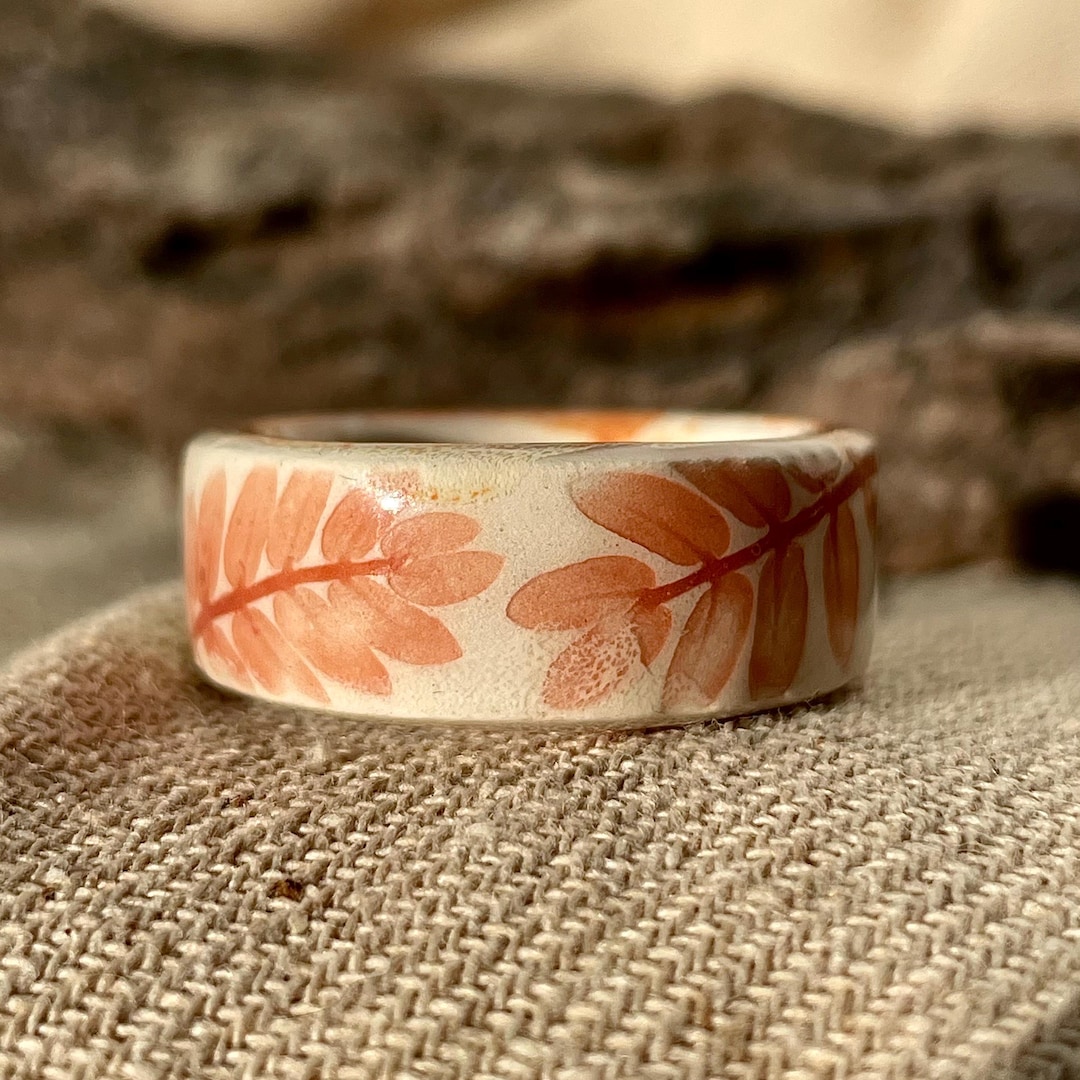 Ceramic Ring With Real Botanical Imprint Forest Ring Autumn Jewelry ...