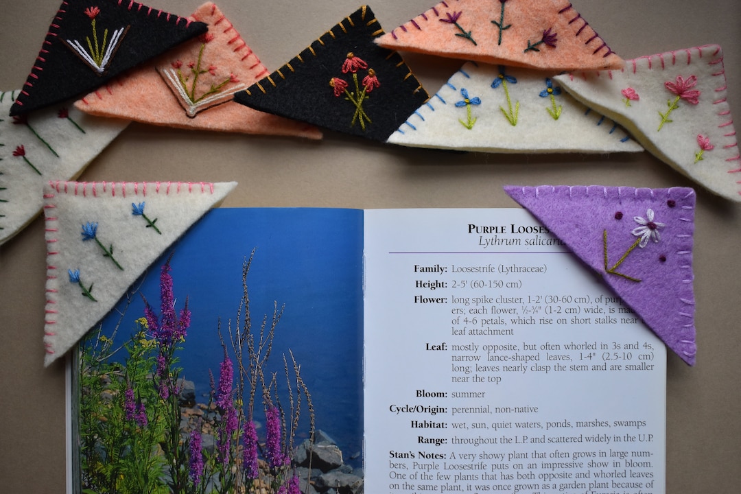 Felt Corner Hand Embroidered Floral Bookmarks - Etsy