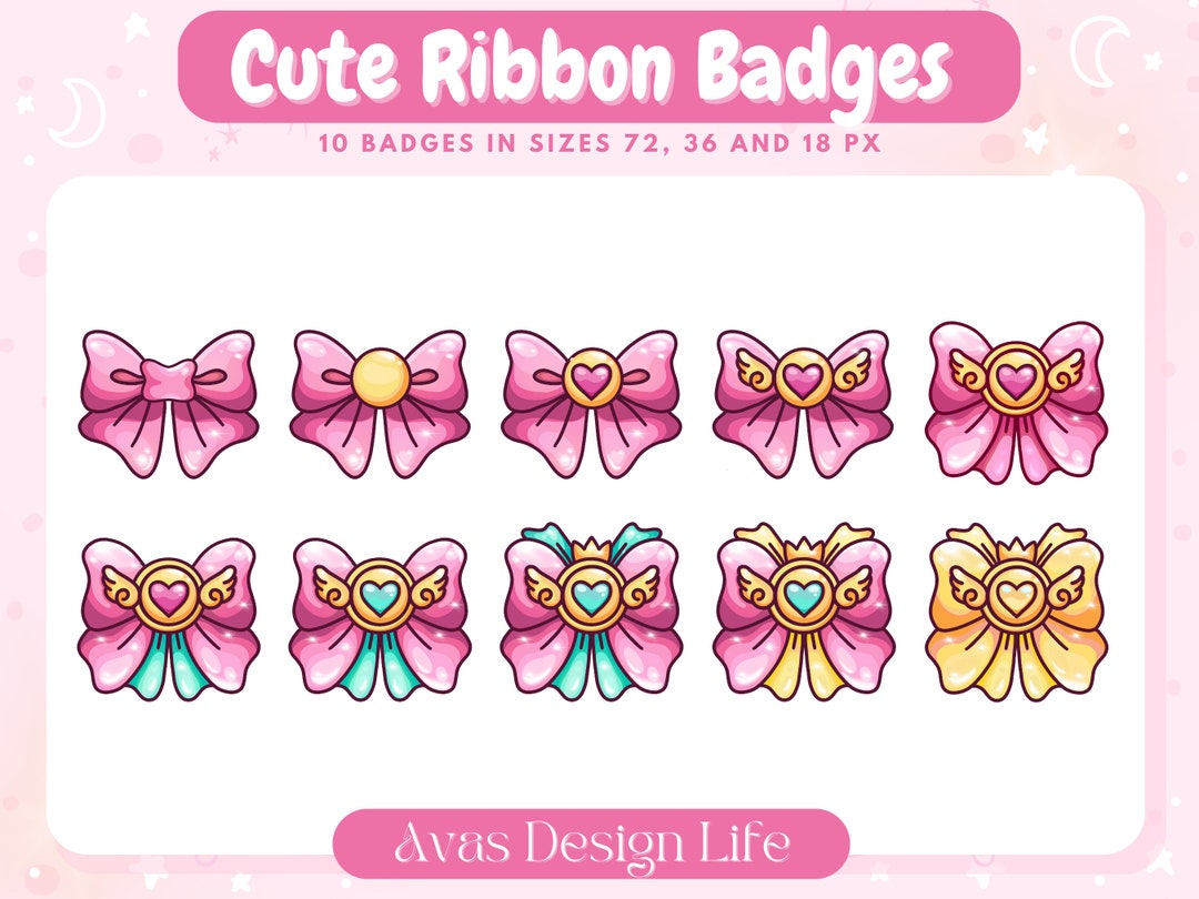 Magical Girl Bows, Cute Kawaii Ribbon, Anime Inspired Sub Badges, Pink ...