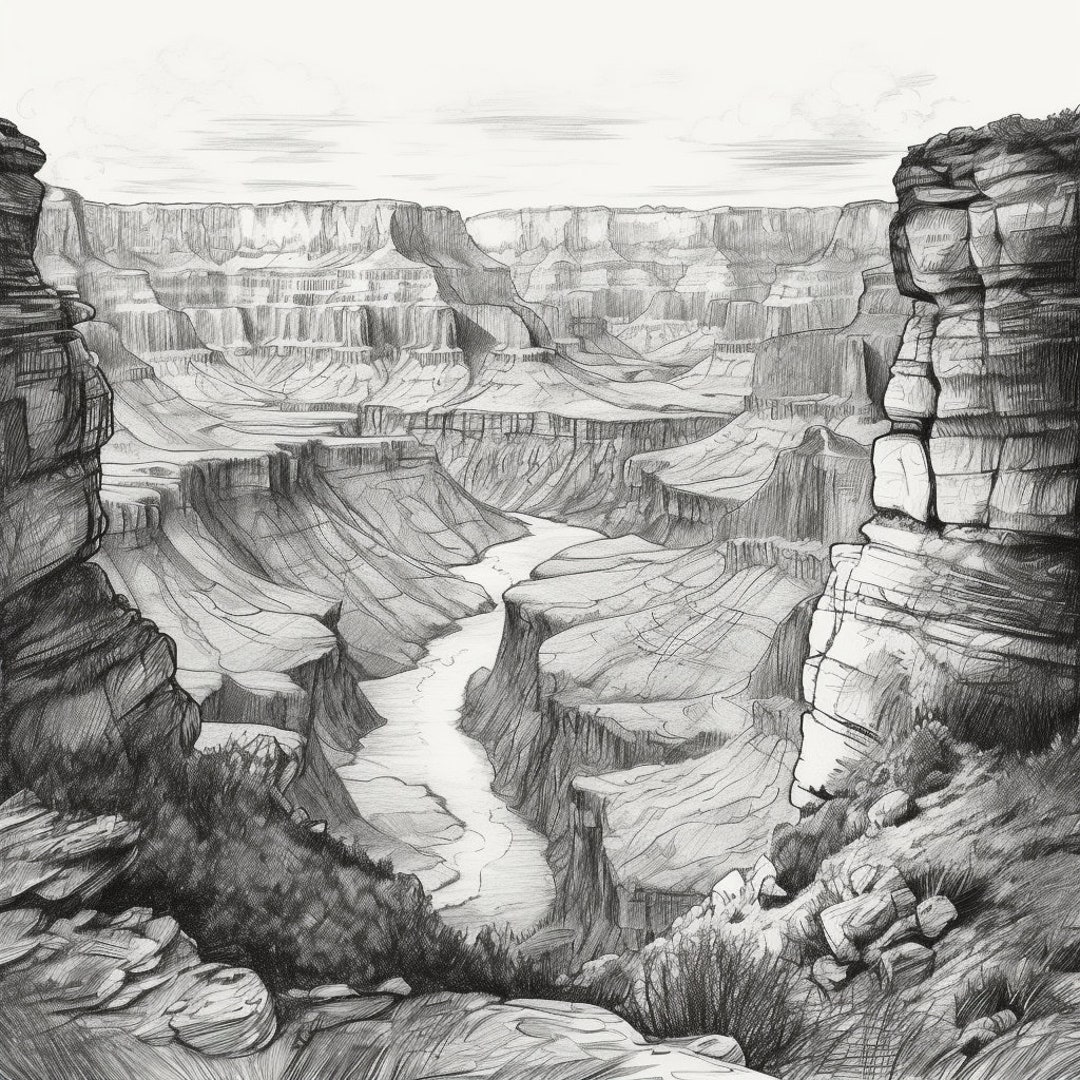 Grand Canyon Art Printable Digital Vintage Sketch Painting Digital Art ...