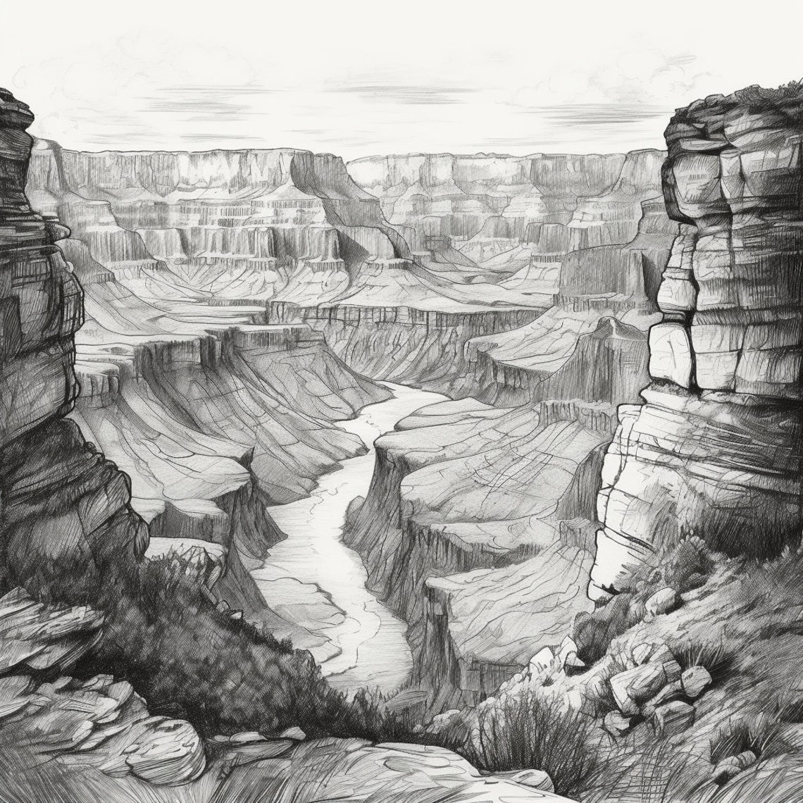 Grand Canyon Art Printable Digital Vintage Sketch Painting Digital Art ...