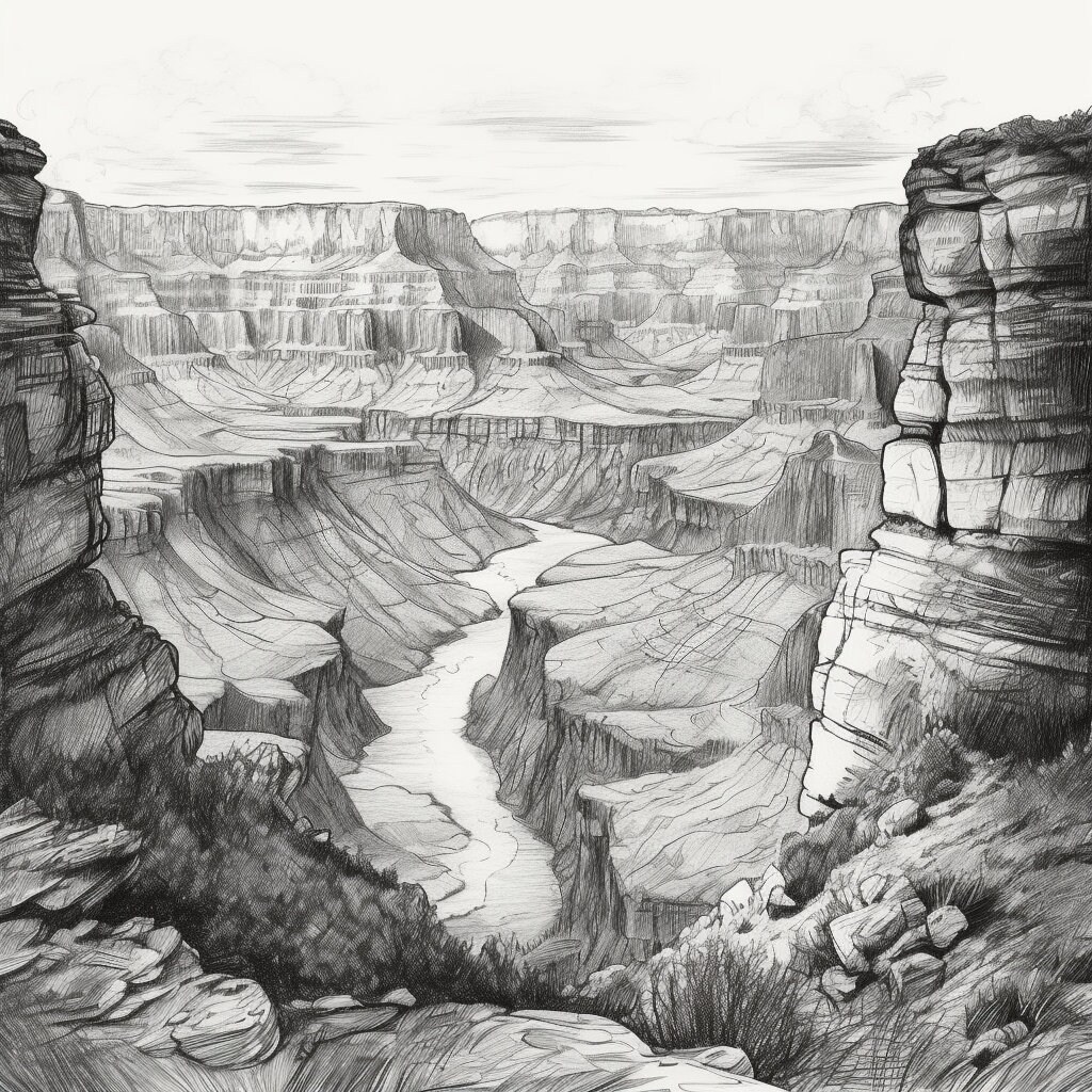 Grand Canyon Art Printable Digital Vintage Sketch Painting Digital Art ...