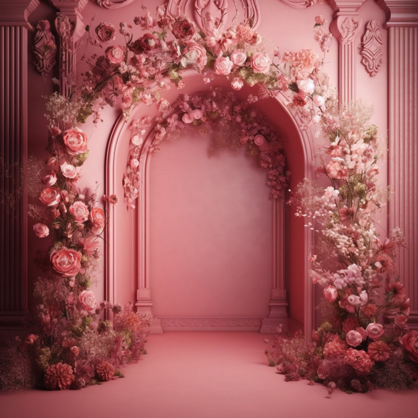 Floral Archway Pink Backdrop, Floral Digital Backdrop Overlay ...