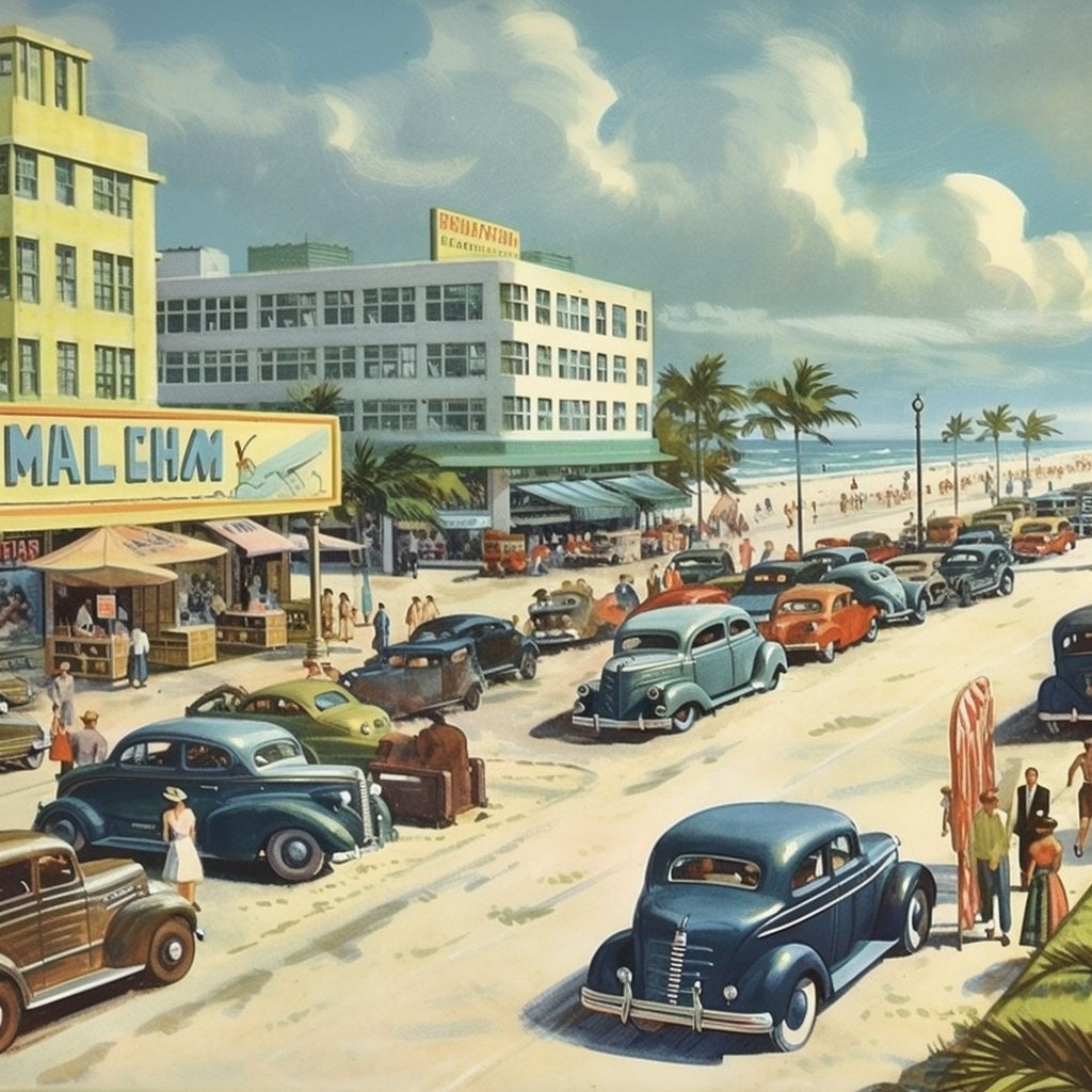 Miami Beach Vintage Art Printable Digital Painting Digital Art Download ...