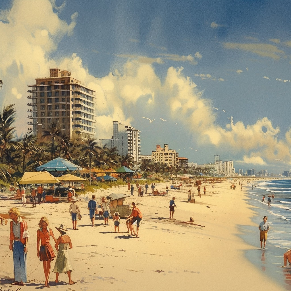 Miami Beach Vintage Art Printable Digital Painting Digital Art Download ...