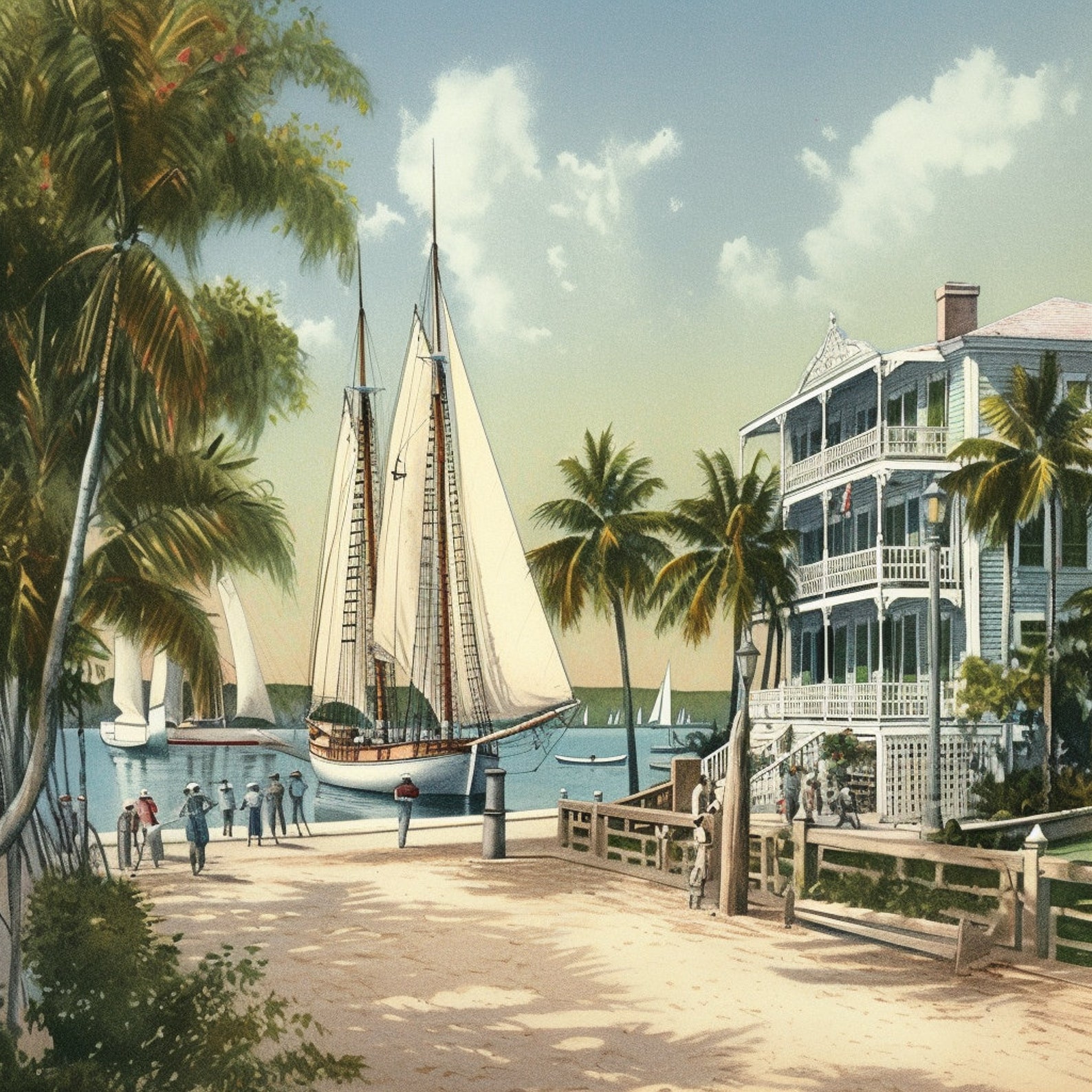 Key West Vintage Art Printable Digital Painting Digital Art Download 2/ ...
