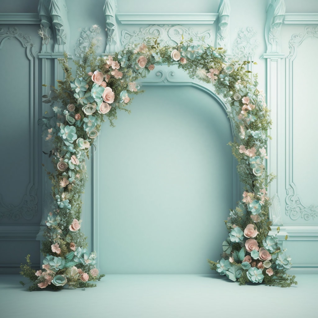 Floral Archway Blue Backdrop, Floral Digital Backdrop Overlay ...