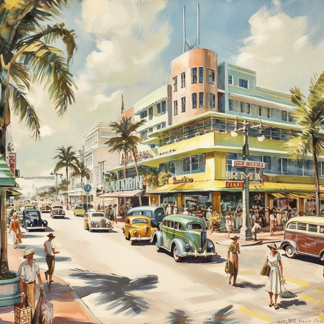 Miami Beach Vintage Art Printable Digital Painting Digital Art Download ...