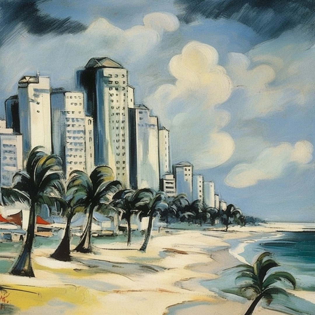 Miami Beach Vintage Art Printable Picasso Style Painting Digital Art ...