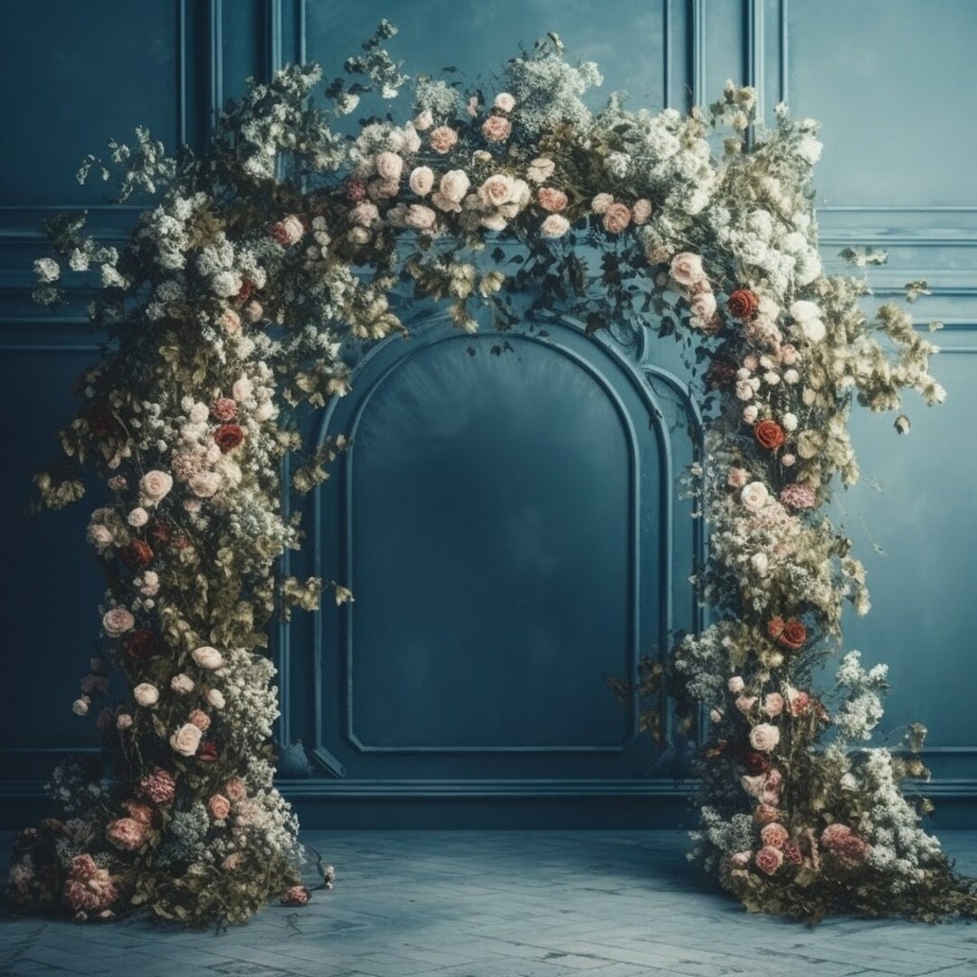 Floral Archway Blue Backdrop, Floral Digital Backdrop Overlay ...