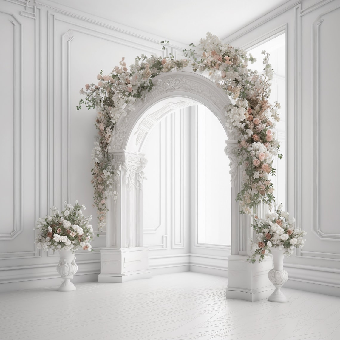 Floral Archway Window Backdrop, Floral Digital Backdrop Overlay ...
