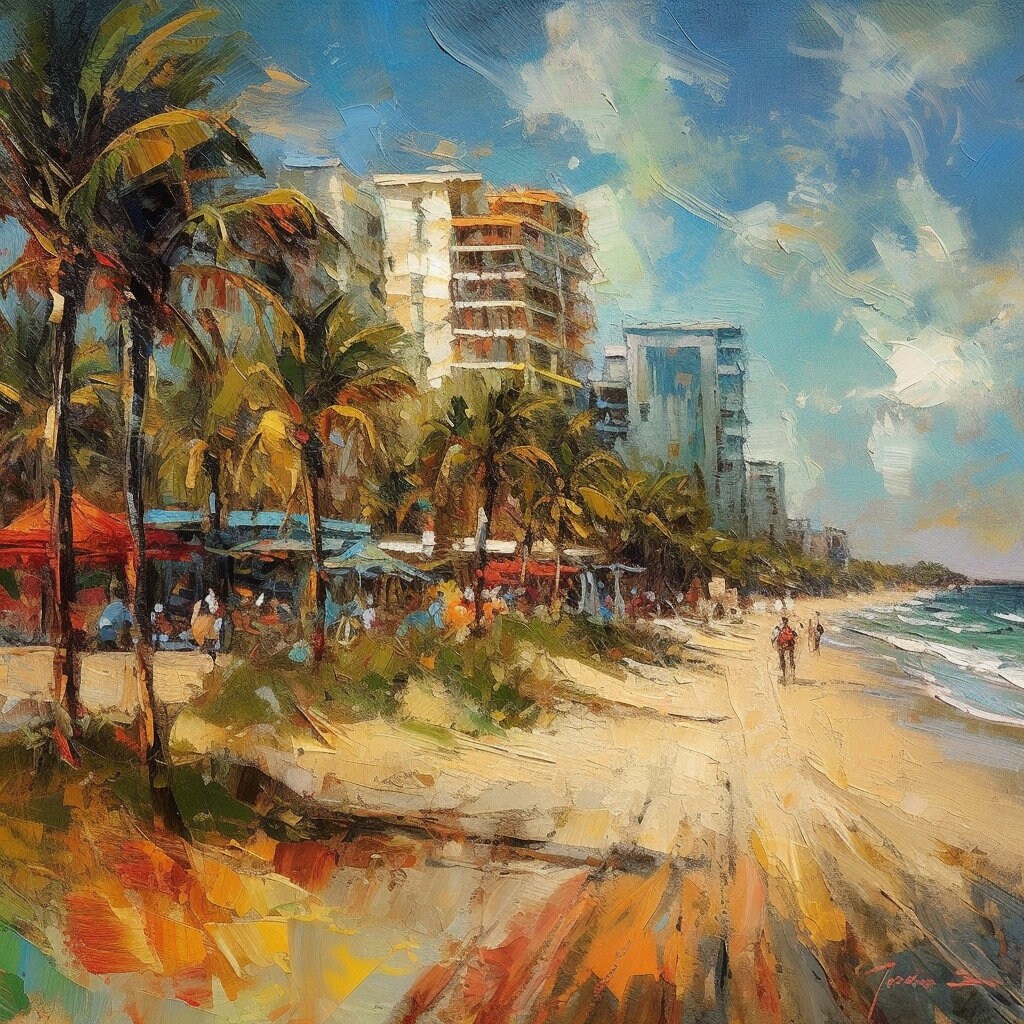 Miami Beach Art Printable Digital Vintage Oil Painting Digital Art ...