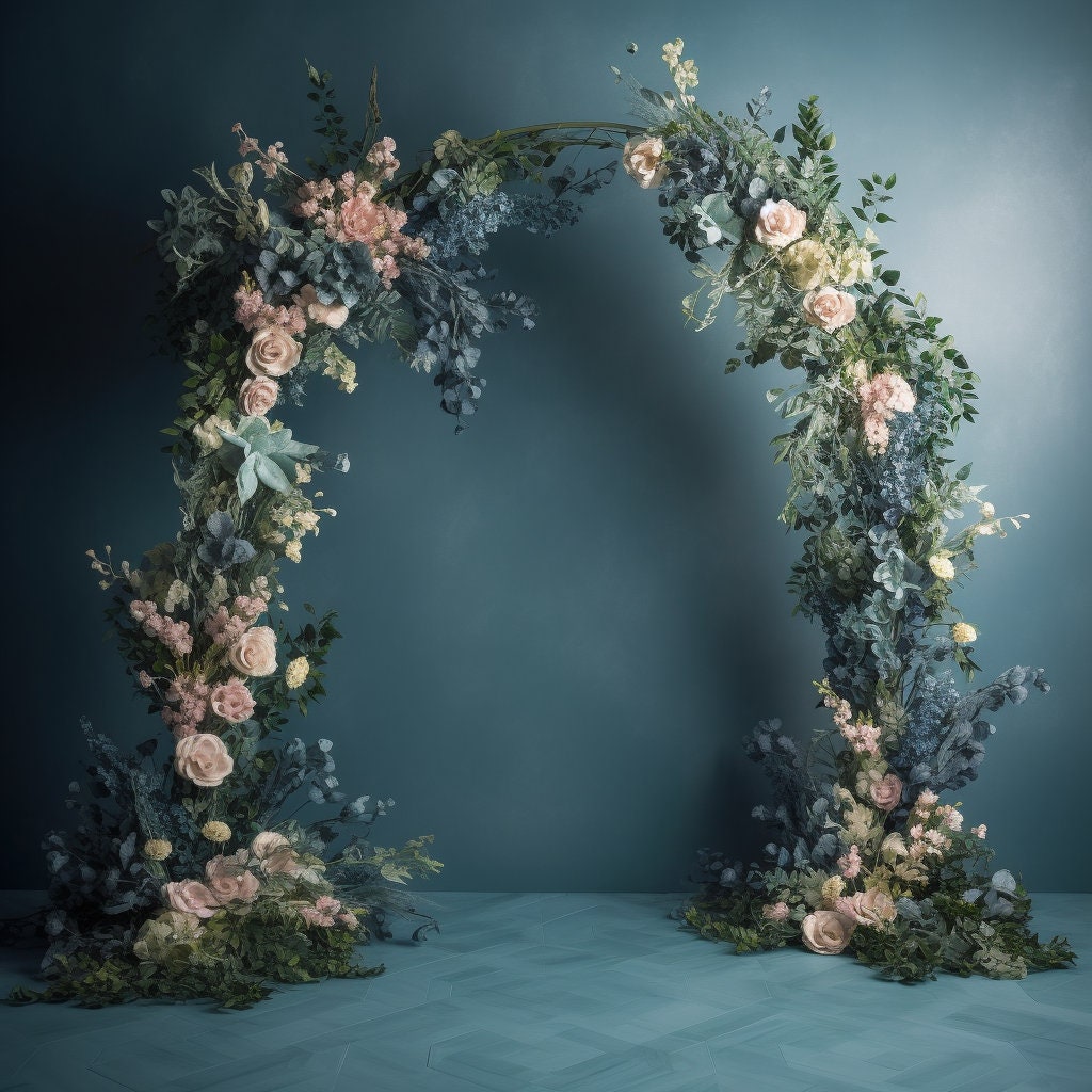 Floral Archway Blue Backdrop, Floral Digital Backdrop Overlay ...