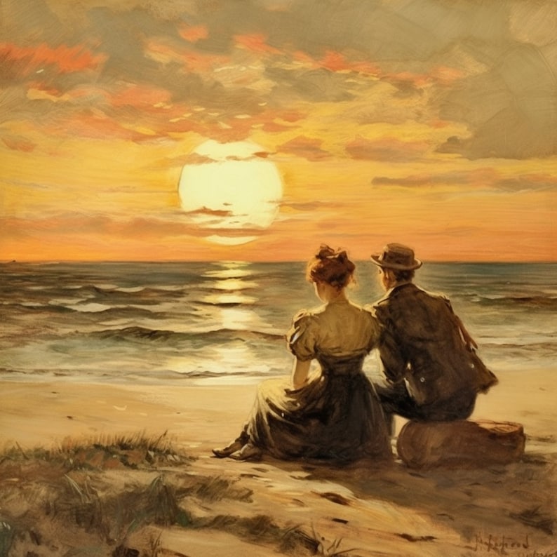 Love & Sunset Vintage Art Printable Digital Painting Digital Art ...
