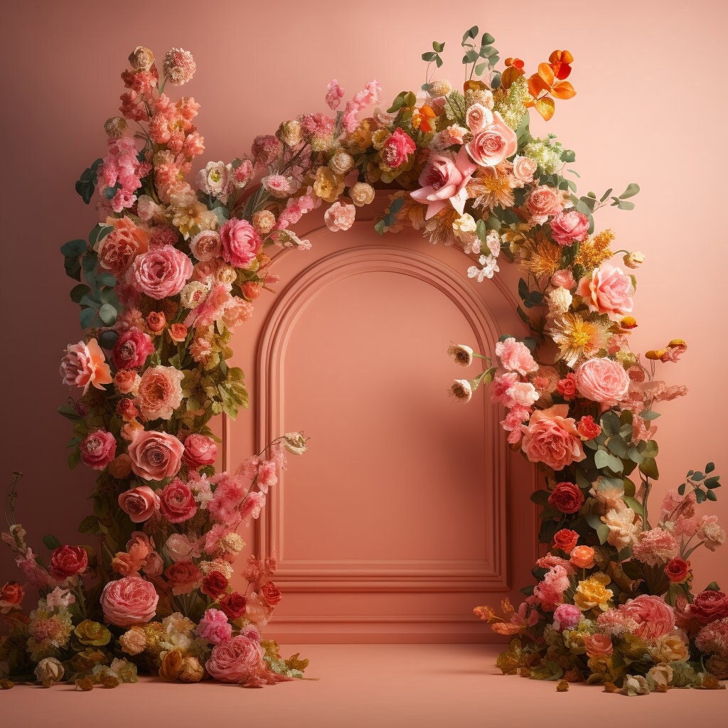 Floral Archway Pink Backdrop, Floral Digital Backdrop Overlay ...