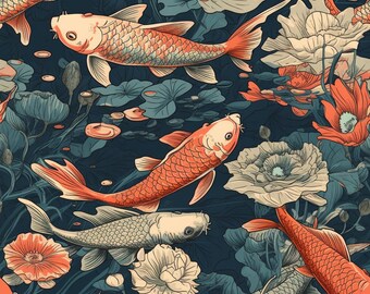 Koi Fish Seamless Pattern 3 Printable Digital Painting - Etsy