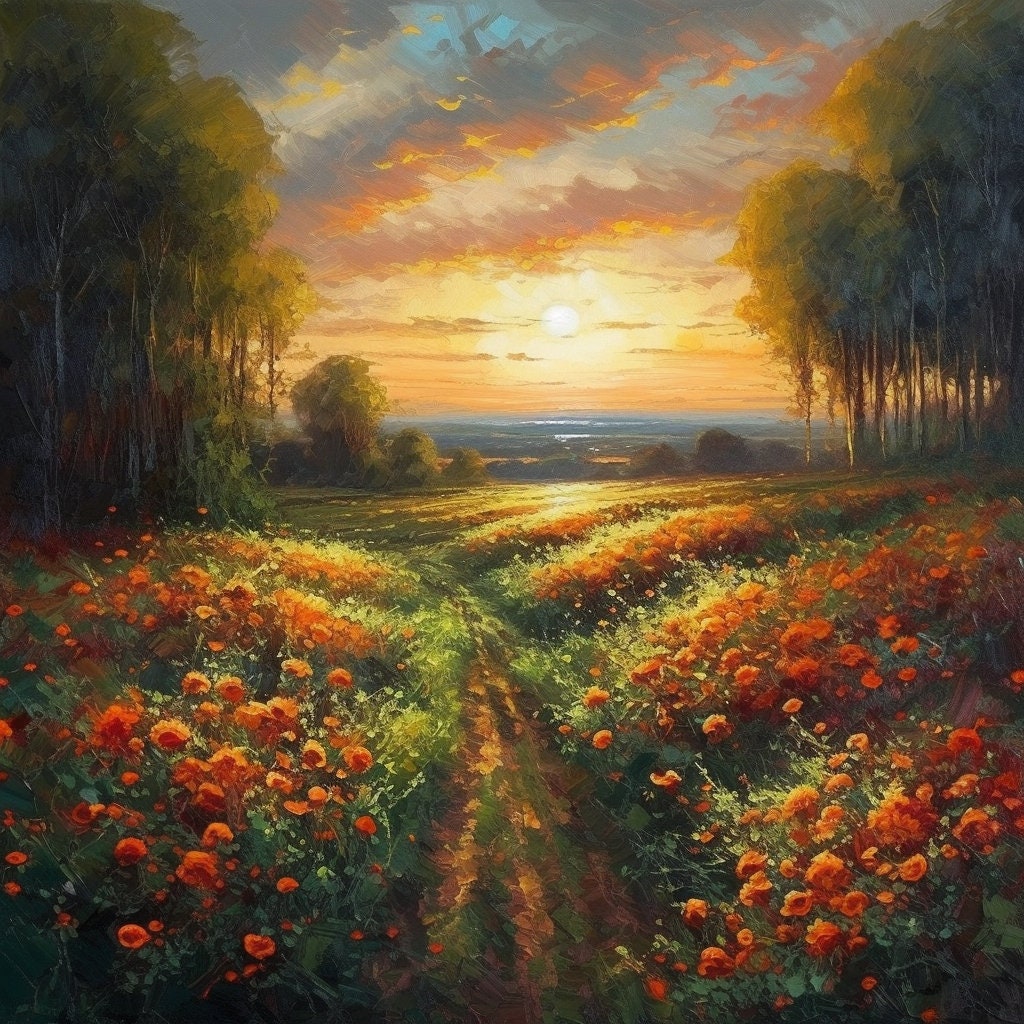 Wildflower Meadow Art Printable Digital Oil Painting Digital Art ...