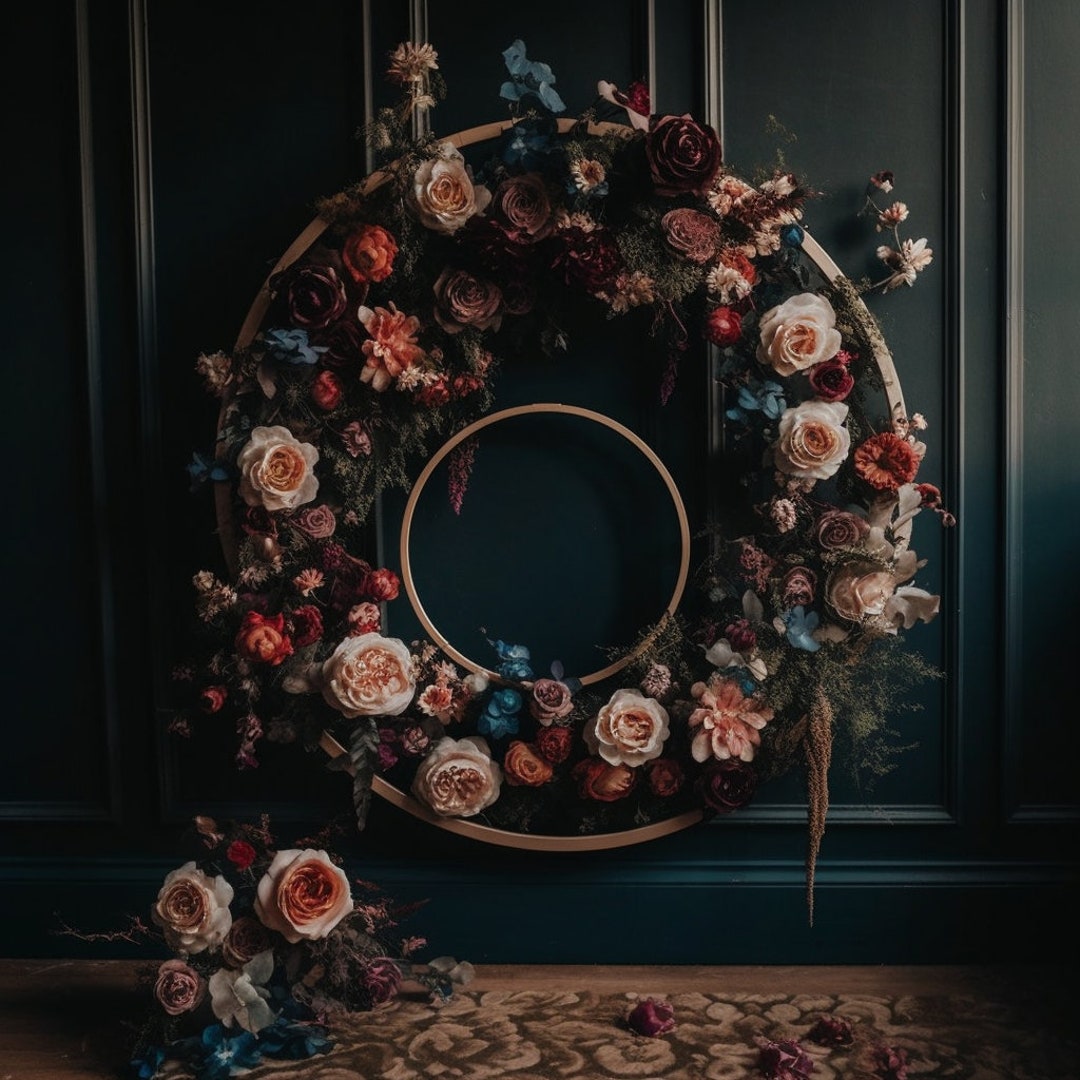 Floral Ring Backdrop, Floral Hoop Digital Backdrop Overlay, Maternity ...