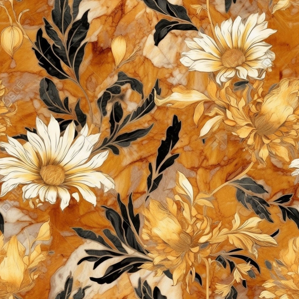 Gold Flower Seamless Pattern Printable Digital Painting Digital Art ...