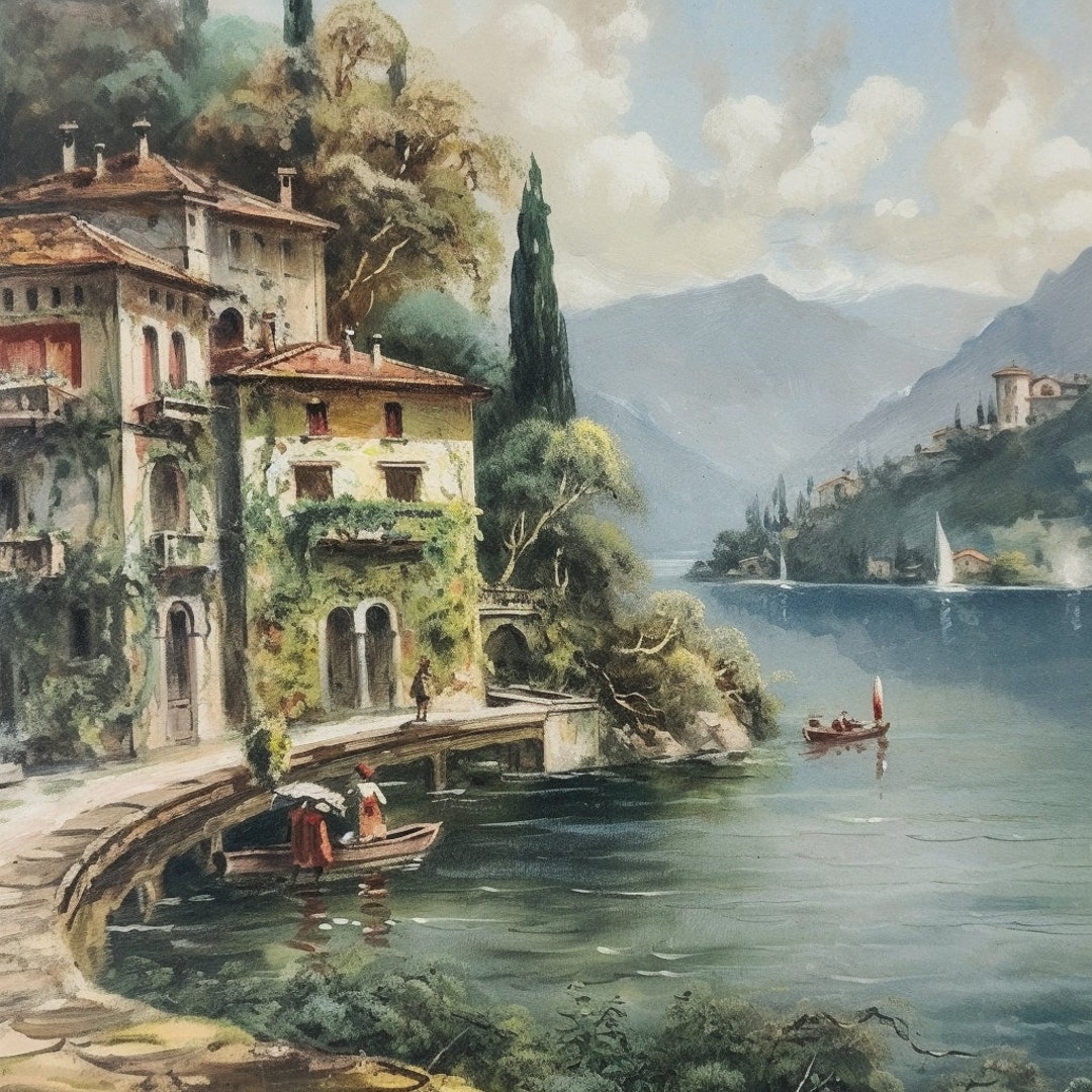 Lake Como Italy Vintage Art Printable Digital Painting Digital Art ...