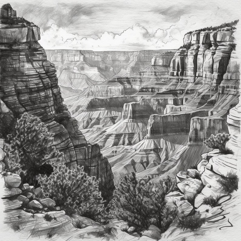Grand Canyon Art Printable Digital Vintage Sketch Painting - Etsy