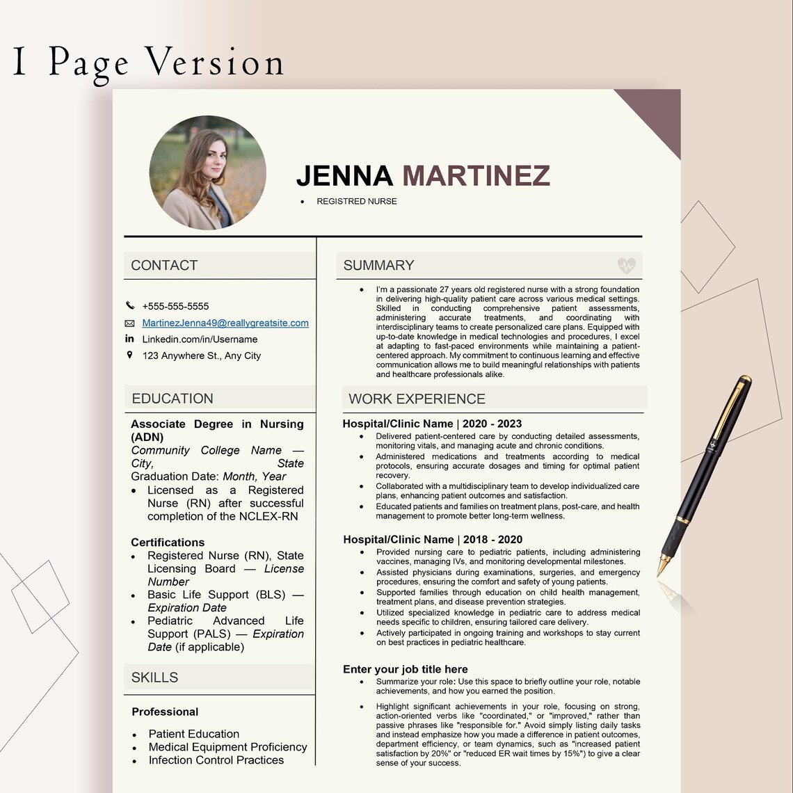 RN Resume Template: Modern Nurse CV (customizable) - Etsy