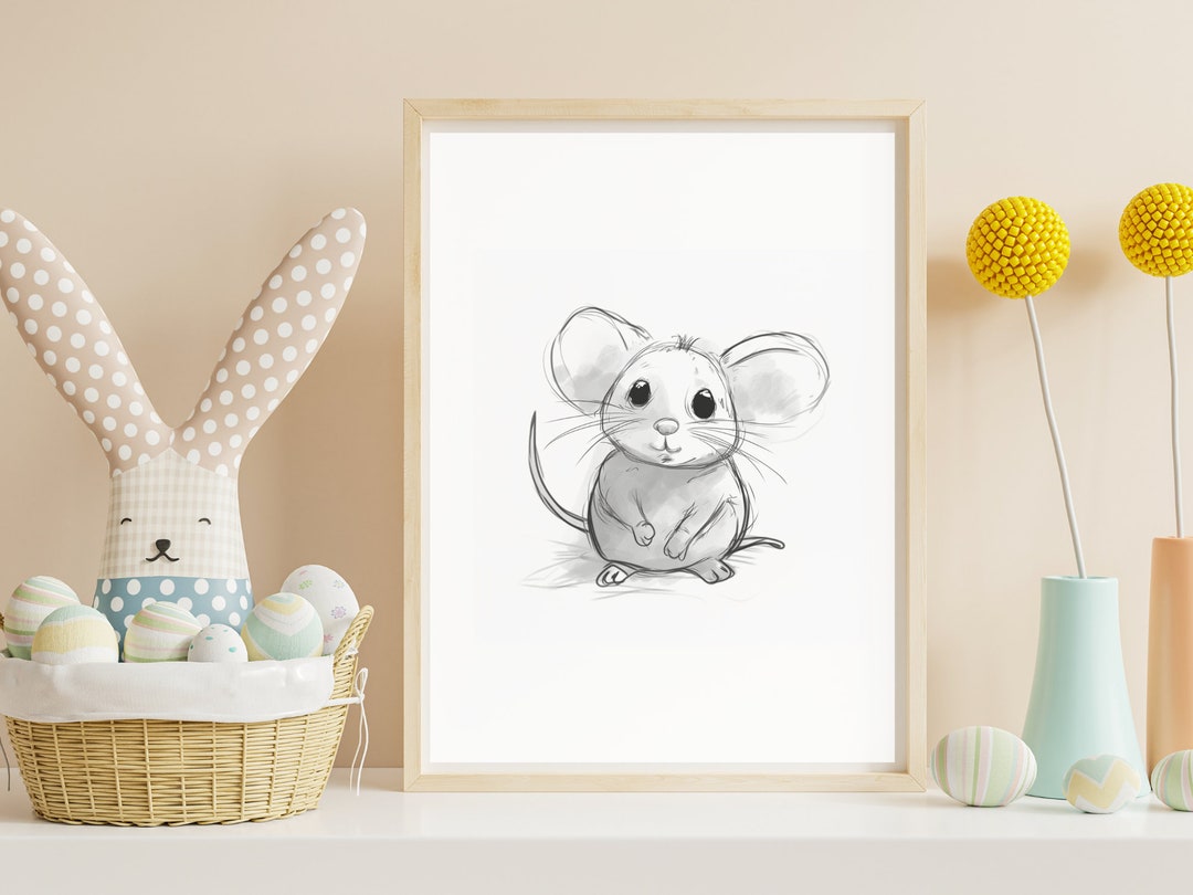 Minimalist Art | Nature Sketch | Mouse Sketch | Nature Art | Black and ...