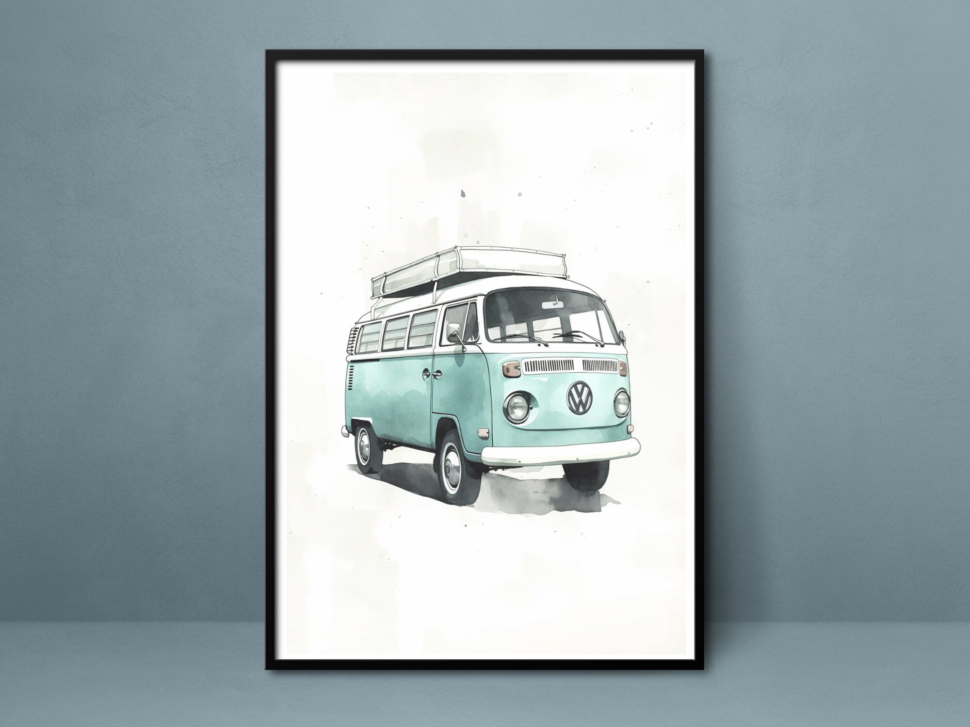 Minimalist Art | VW Van | Vintage Inspired Art | Watercolor Art | Beach ...