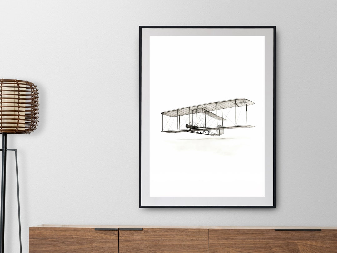 Minimalist Art | Wright Flyer Sketch | Aviation Art | Plane Art | Black ...