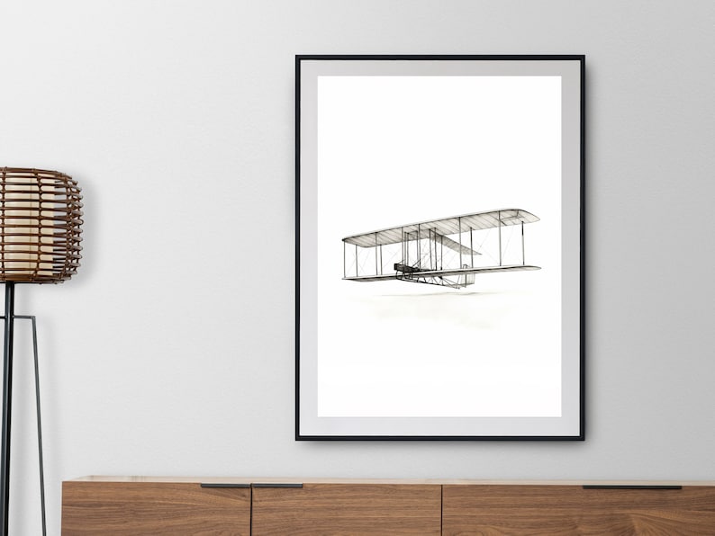 Minimalist Art | Wright Flyer Sketch | Aviation Art | Plane Art | Black ...