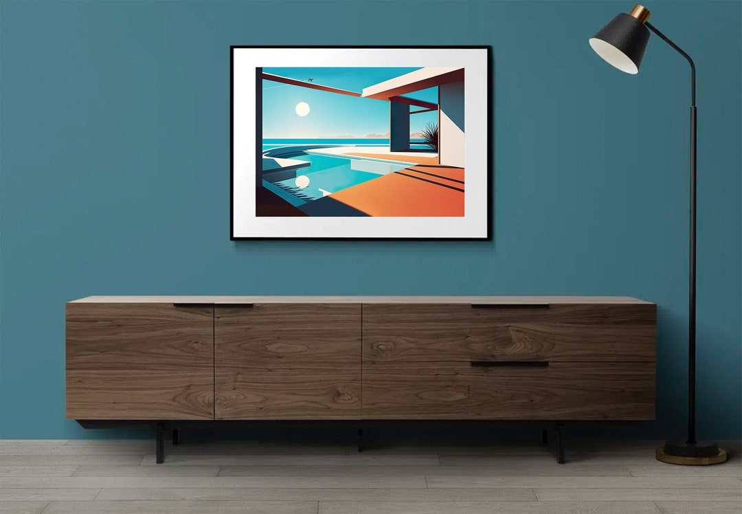 Poolside in Malibu, Modern, Retro Poster, California Lifestyle ...