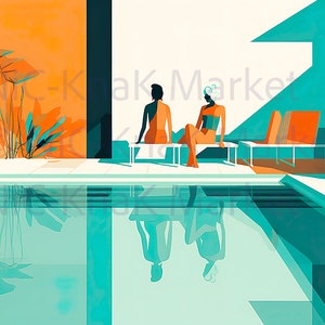 Palm Springs Pool Art Print: Mid-century Modern California (digital ...